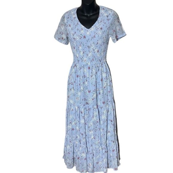 JessaKae | Dresses | Jessakaewomens Xxs Blue Tiered Maxi Dress Floral ...